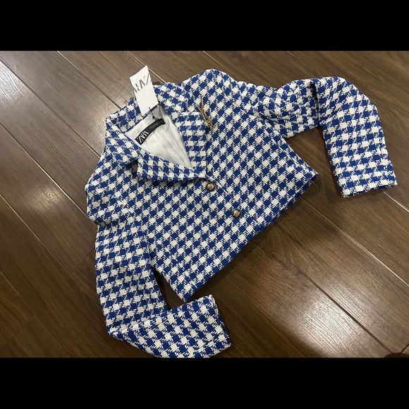 Zara | Jackets & Coats | Zara Texture Royal Blue And White Jacket ...